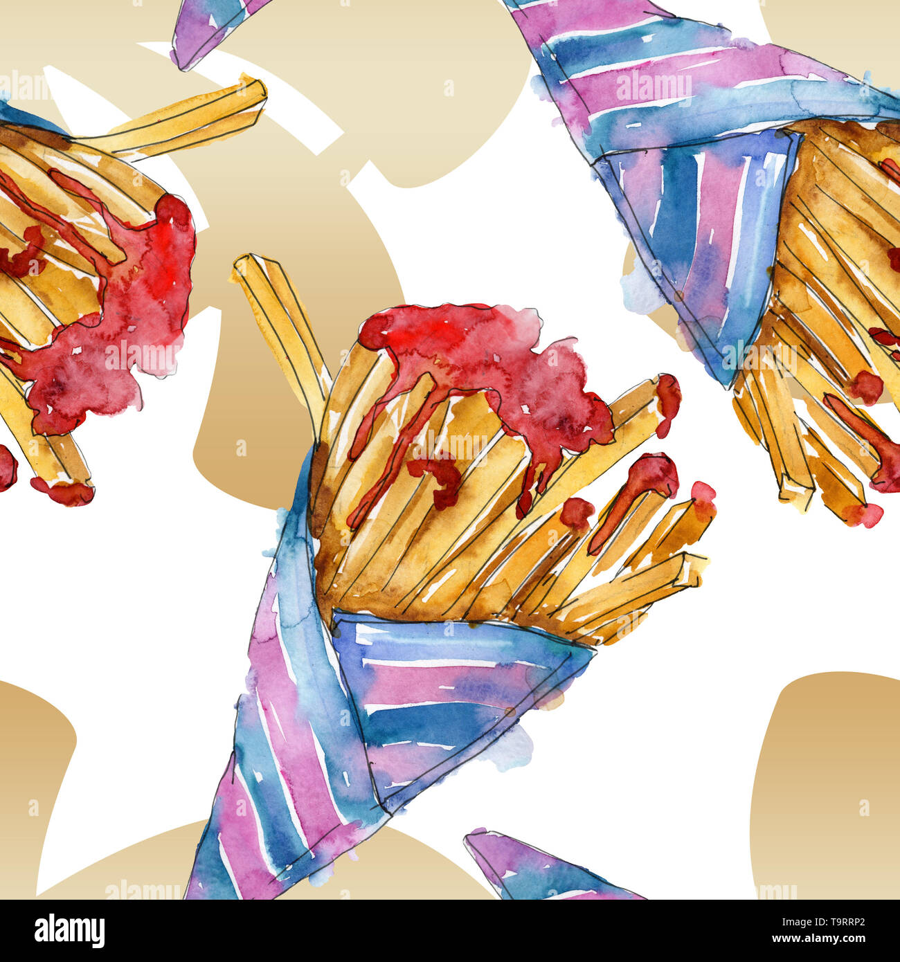 Fast food french fries in a watercolor style set. Watercolor background ...