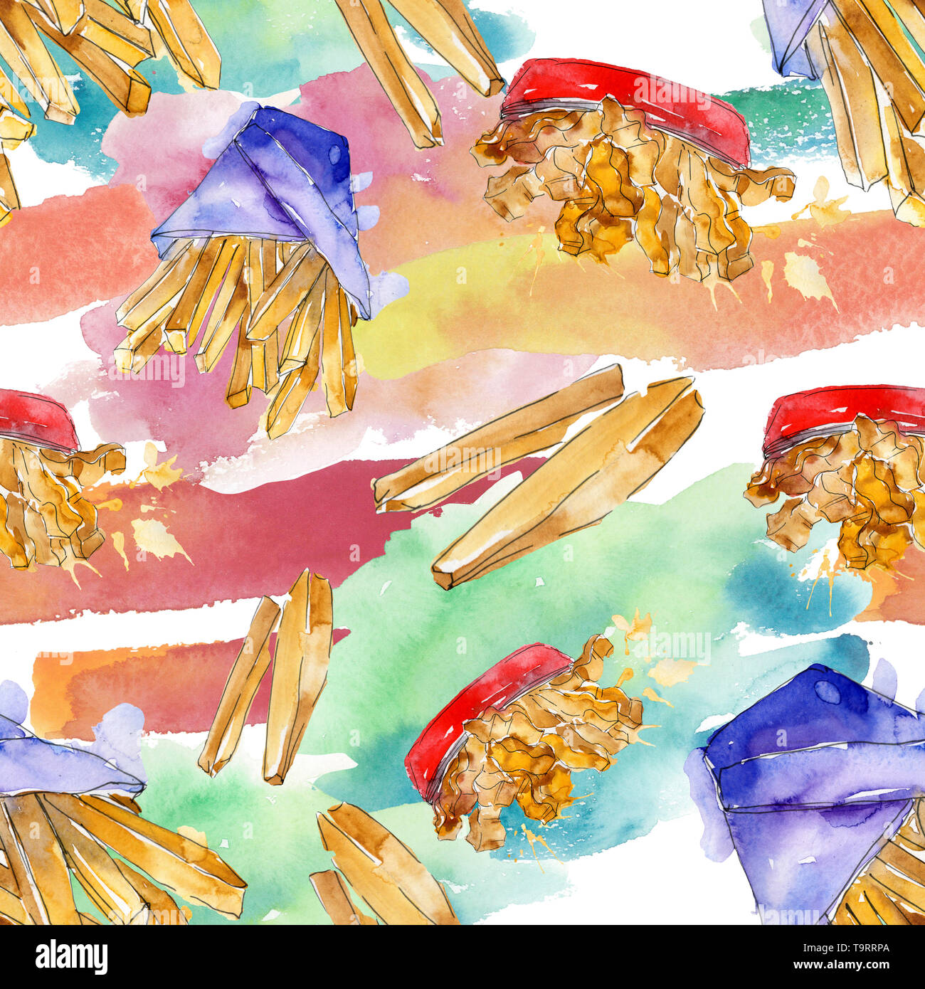 Fast food french fries in a watercolor style set. Watercolor background ...