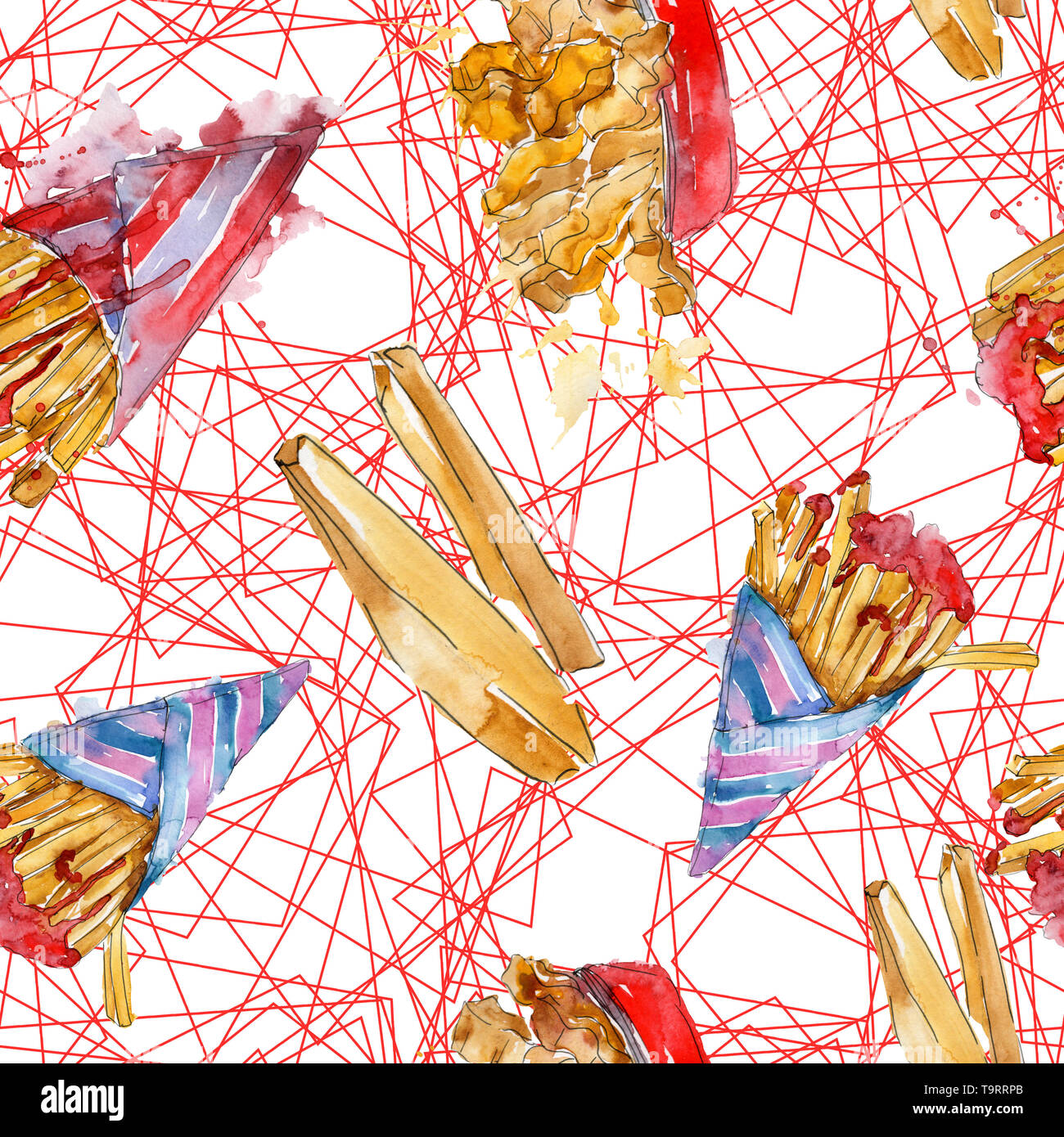 Fast food french fries in a watercolor style set. Watercolor background ...