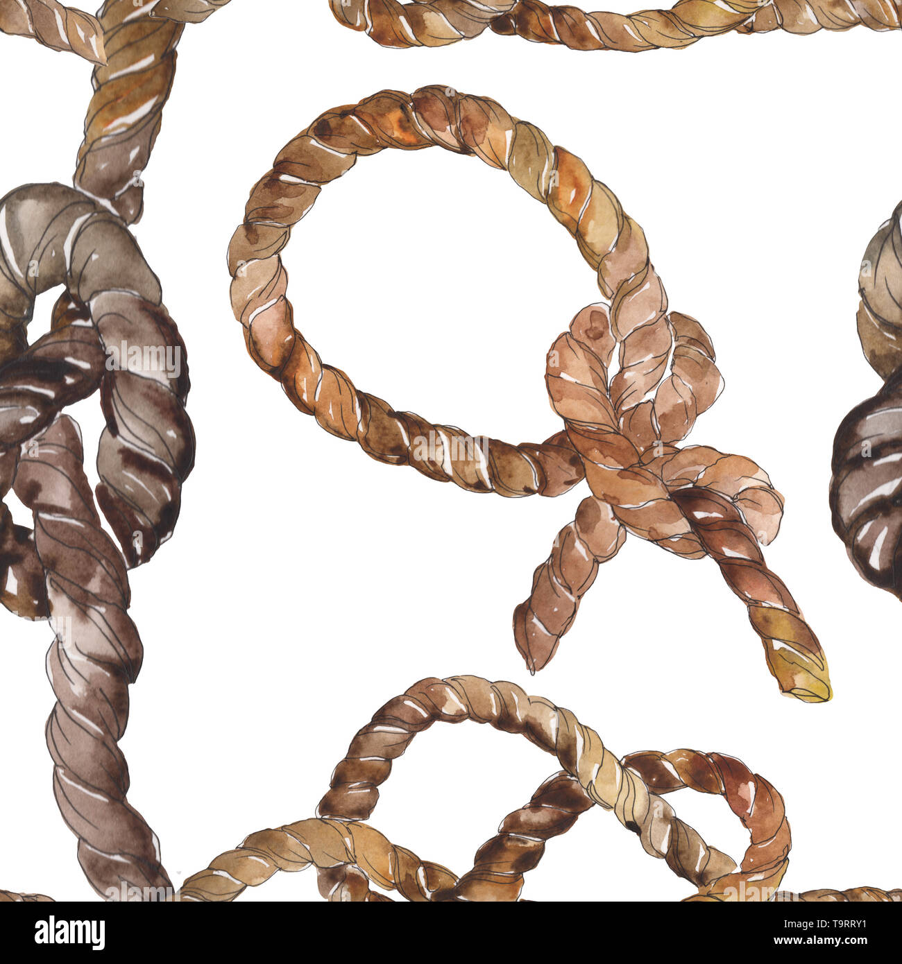 Set of sea rope nots. Watercolor background illustration set. Seamless ...