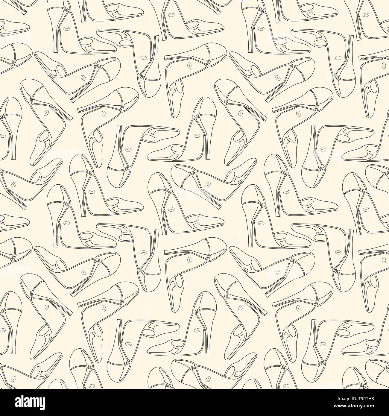 abstract seamless pattern with hand drawn shoes outlines vector ...