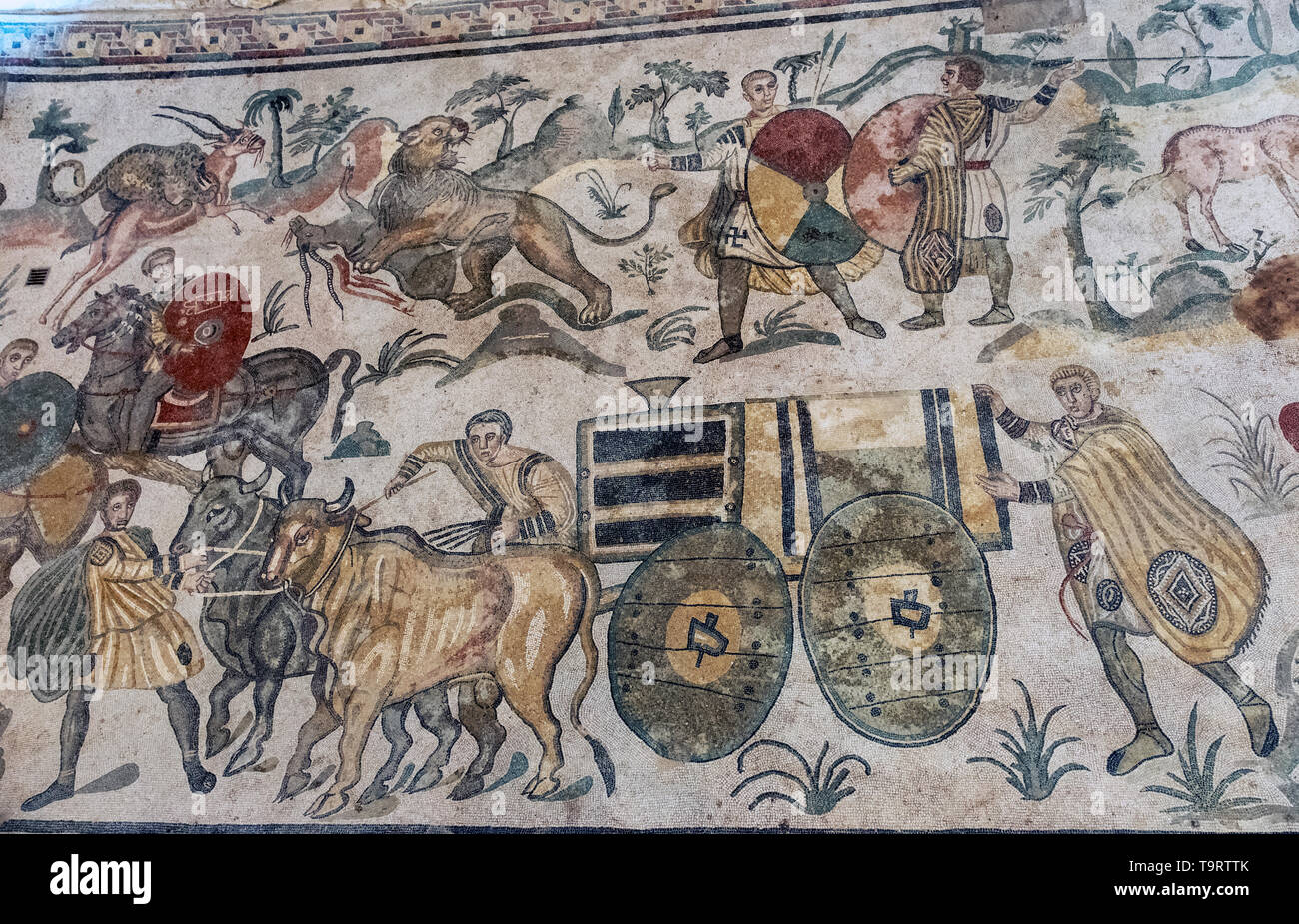 Great Hunt mosaic-capture and transportation of animals Roman mosaic in ...
