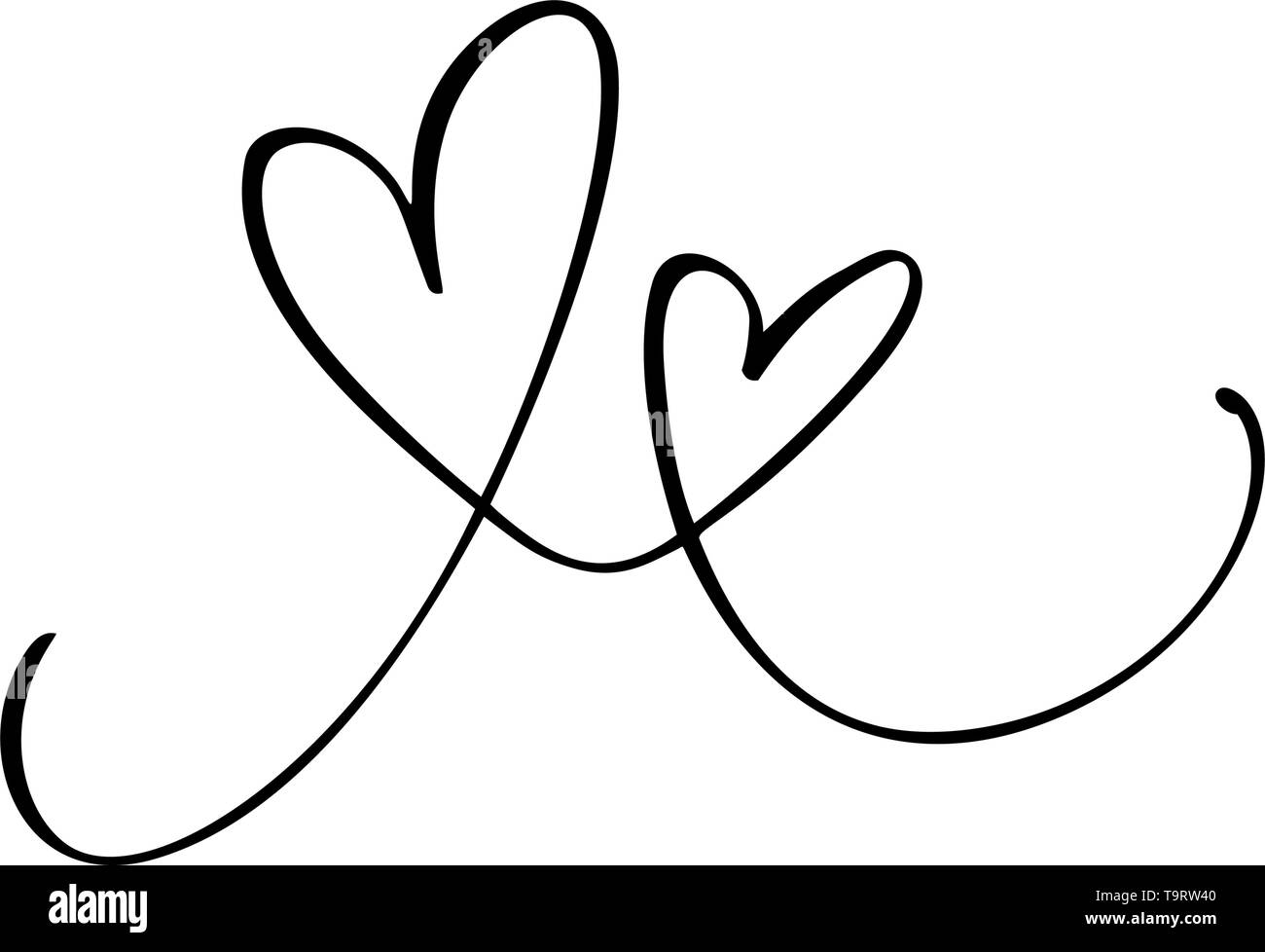 Hand drawn two Heart love sign. Romantic calligraphy vector of ...