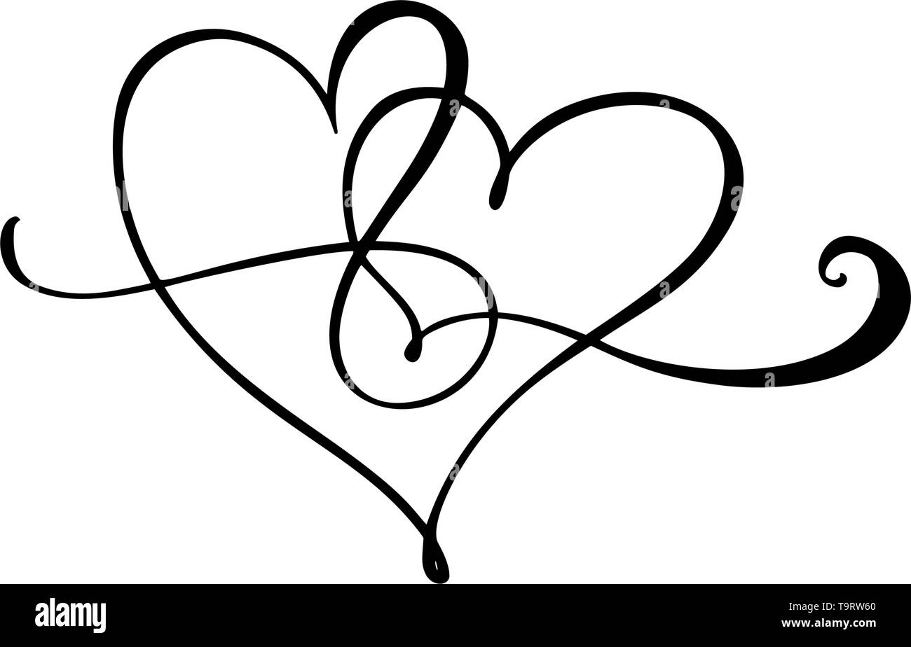 Hand drawn two Heart love sign. Romantic calligraphy vector of ...