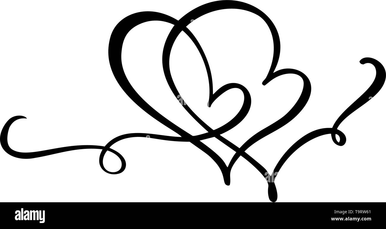 Hand drawn two Heart love sign. Romantic calligraphy vector of ...