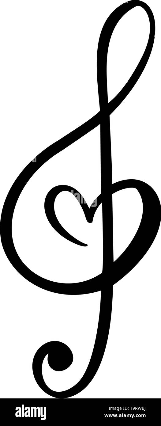 Music key and heart abstract hand drawn vector logo and icon. Musical ...