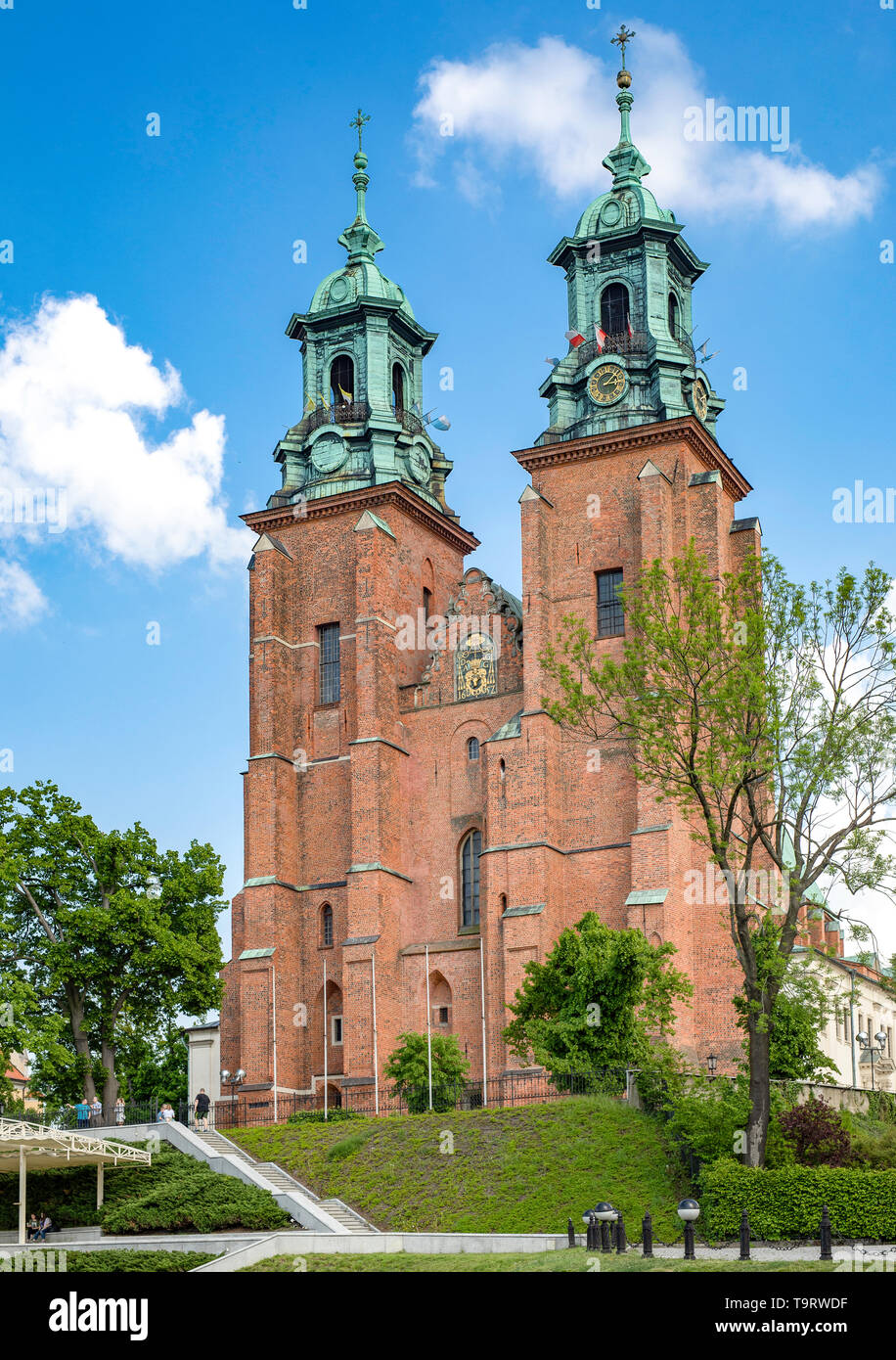 Gniezno / Poland - Old town buildings, Cathedral and cityscape ...