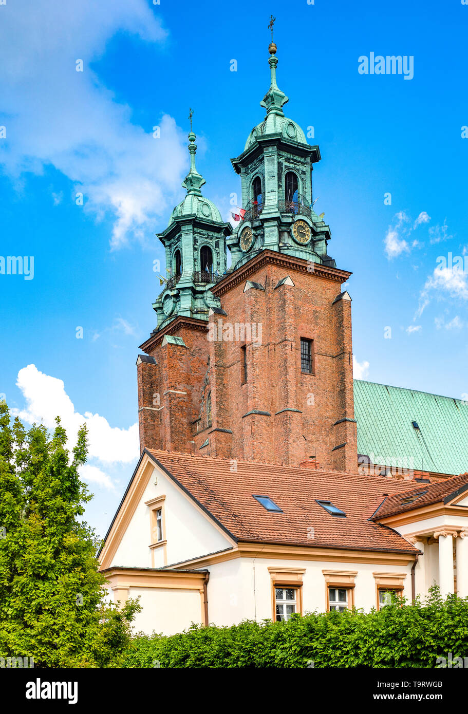 Gniezno / Poland - Old town buildings, Cathedral and cityscape ...