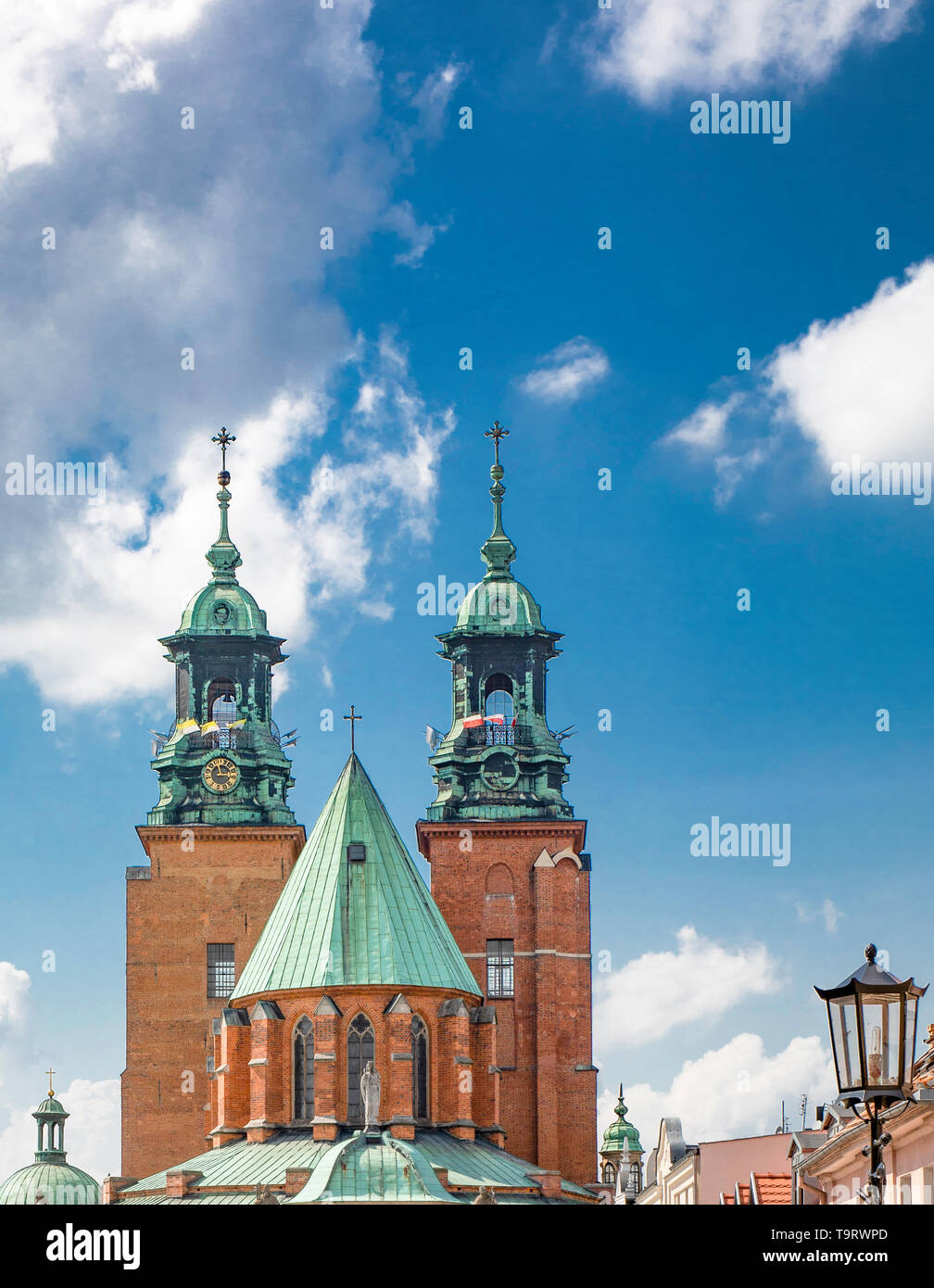 Gniezno / Poland - Old town buildings, Cathedral and cityscape ...