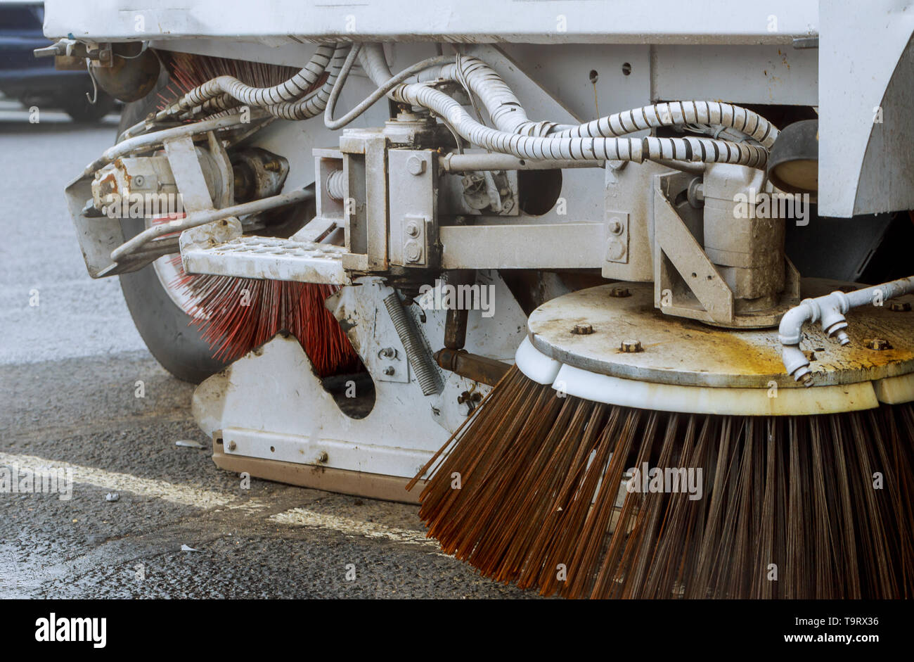 Part of a street cleaning vehicle car cleaning the road Stock Photo - Alamy