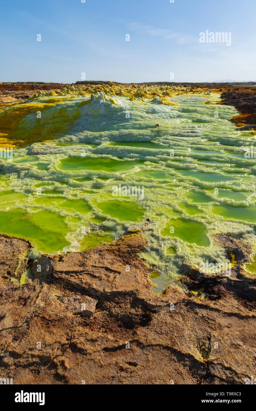 Acid ponds in Dallol site in the Danakil Depression in Ethiopia, Africa ...
