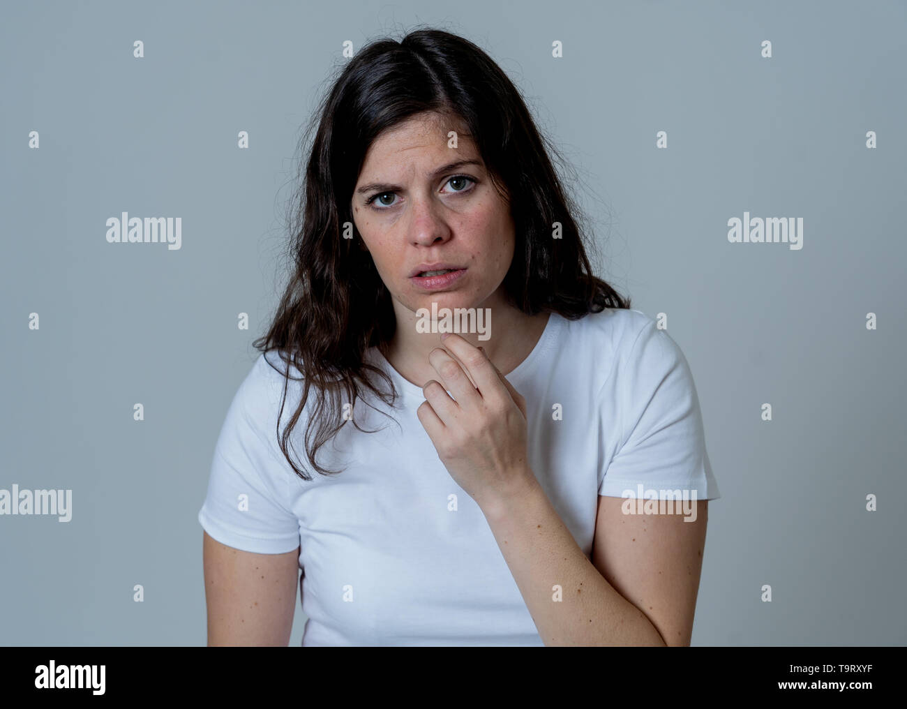 Human emotions and expressions and mental health concept. Young sad ...