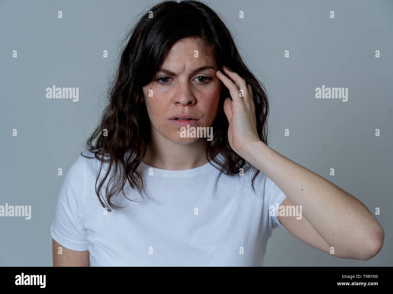 Human emotions and expressions and mental health concept. Young sad ...