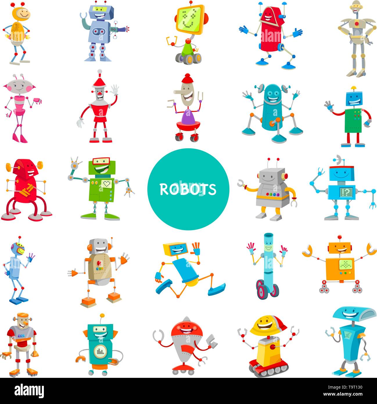 Cartoon Illustrations of Funny Robots Science Fiction or Fantasy ...