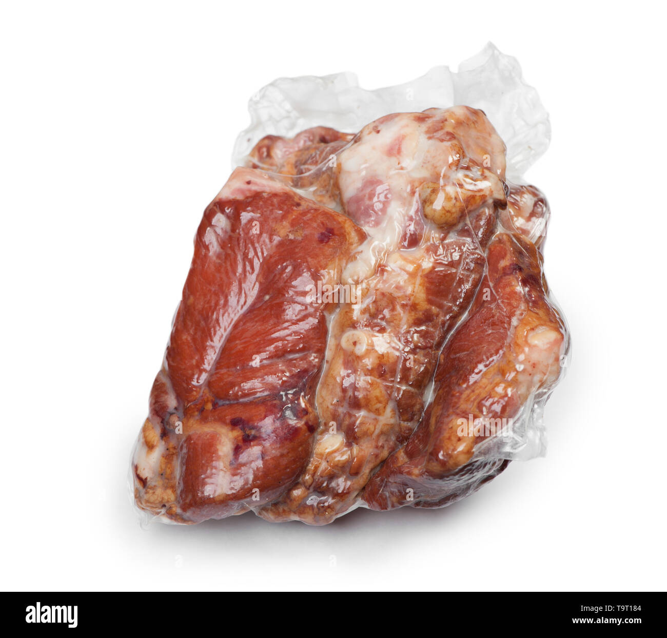 Smoked pork meat in vacuum package isolated on white background Stock ...