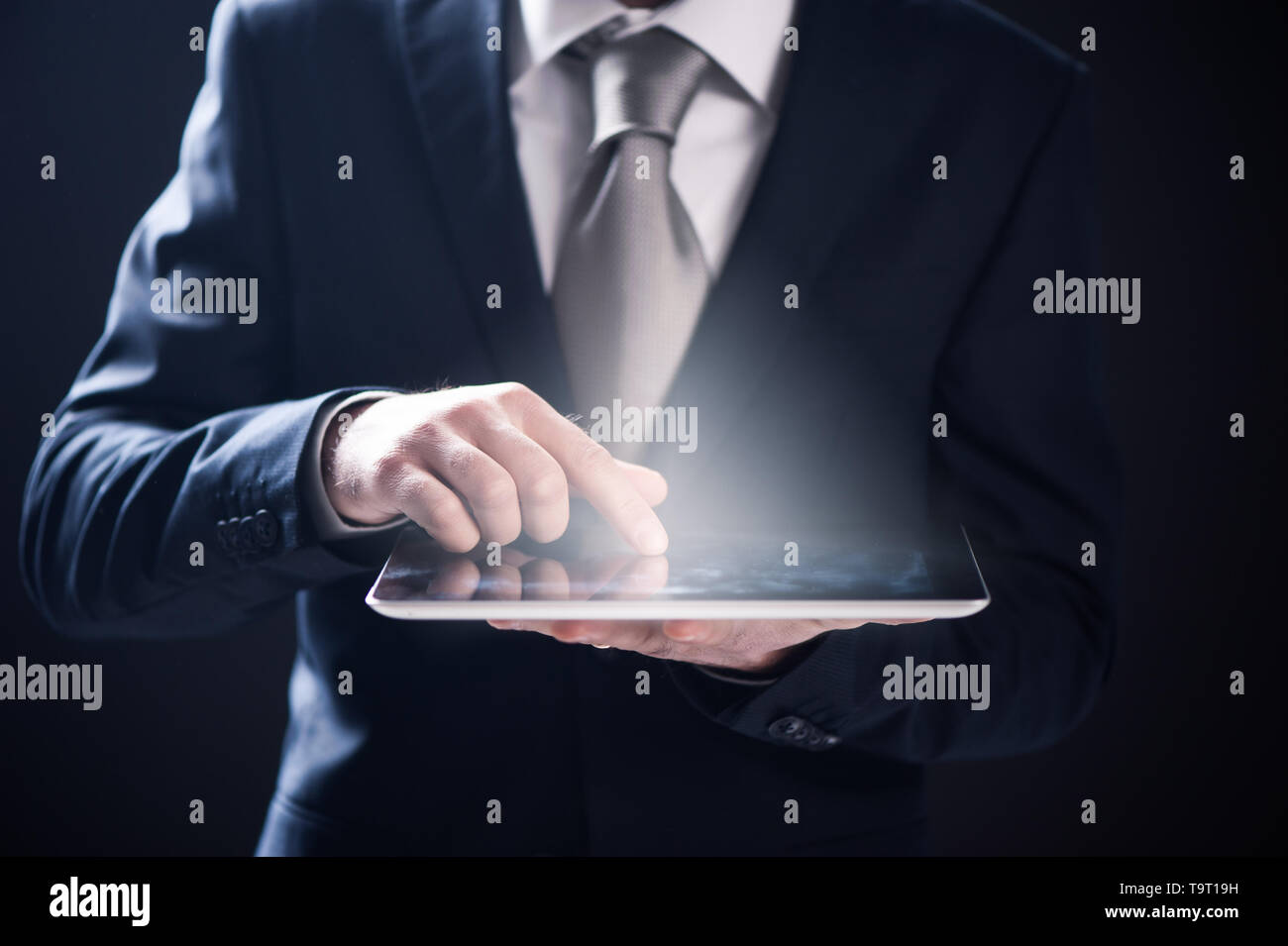 Businessman using touchscreen interface hi-res stock photography and ...