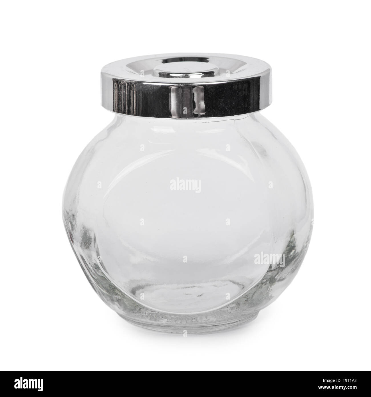 One small empty glass jar isolated on white background Stock Photo - Alamy
