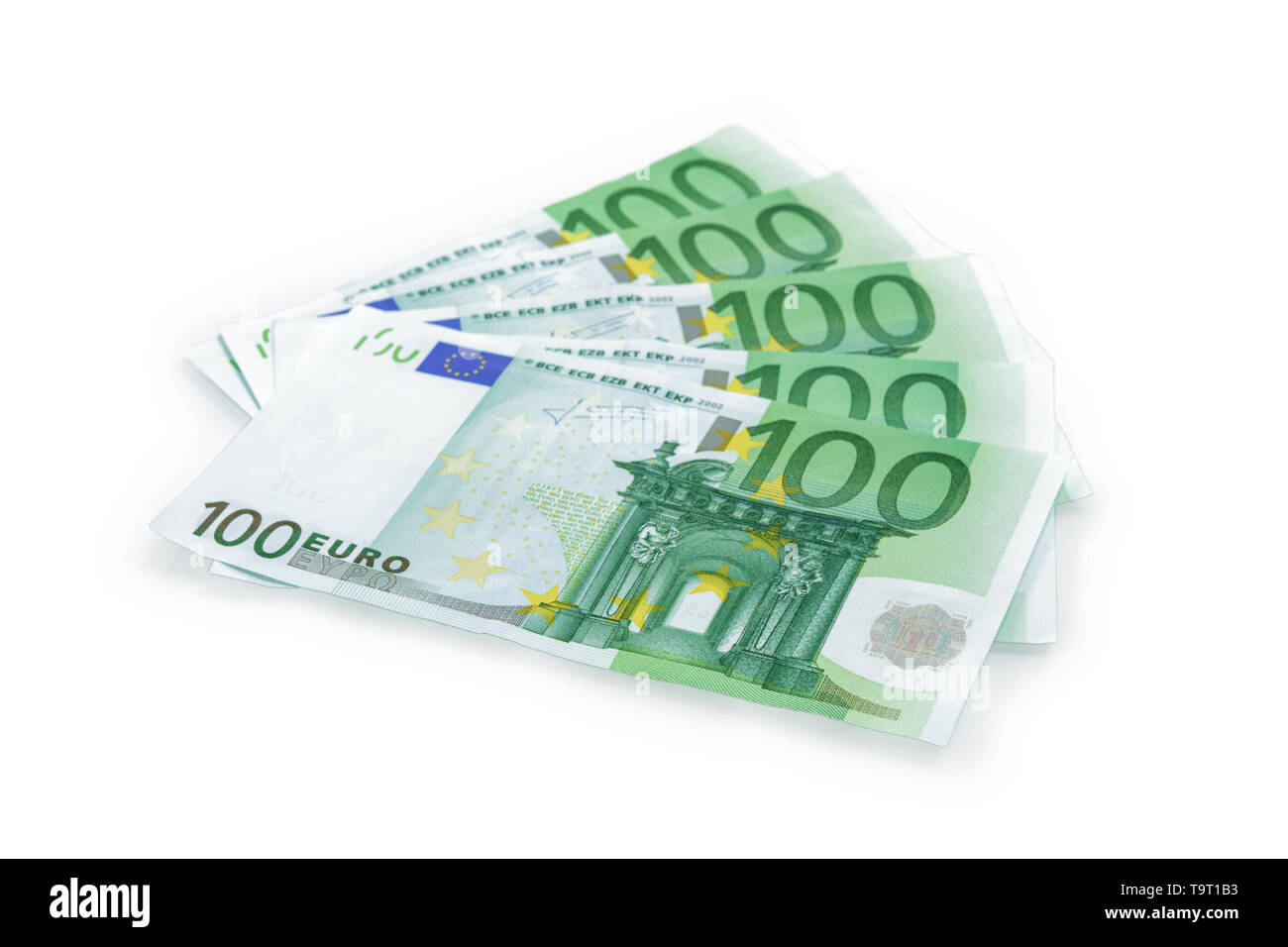 Group of 100 Euro banknotes isolated on white background Stock Photo ...