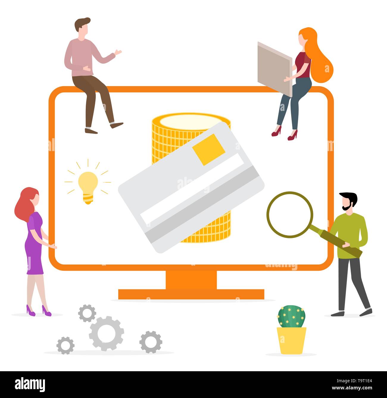 Vector illustration with people using online banking service. Growth of ...