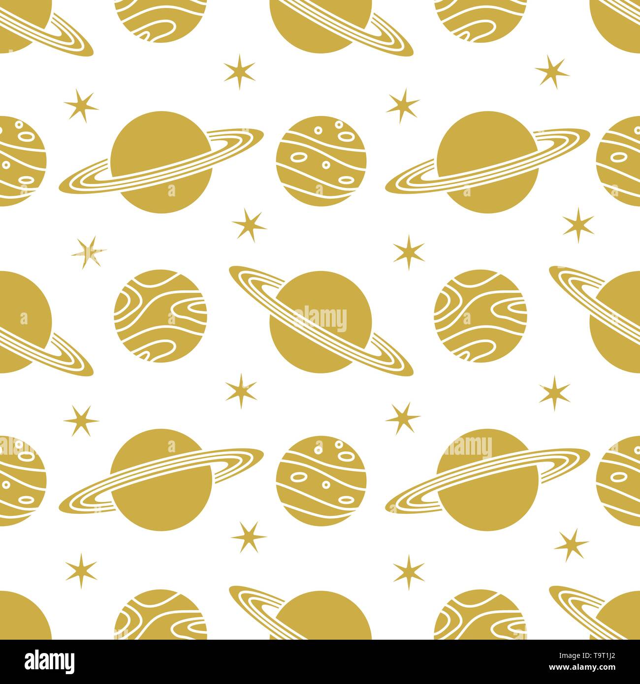 Seamless vector pattern with planets, Saturn, stars. Space exploration ...