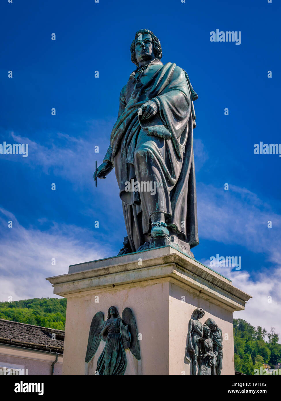 Mozart's monument on the Mozart's place, Old Town, Salzburg, Salzburg ...