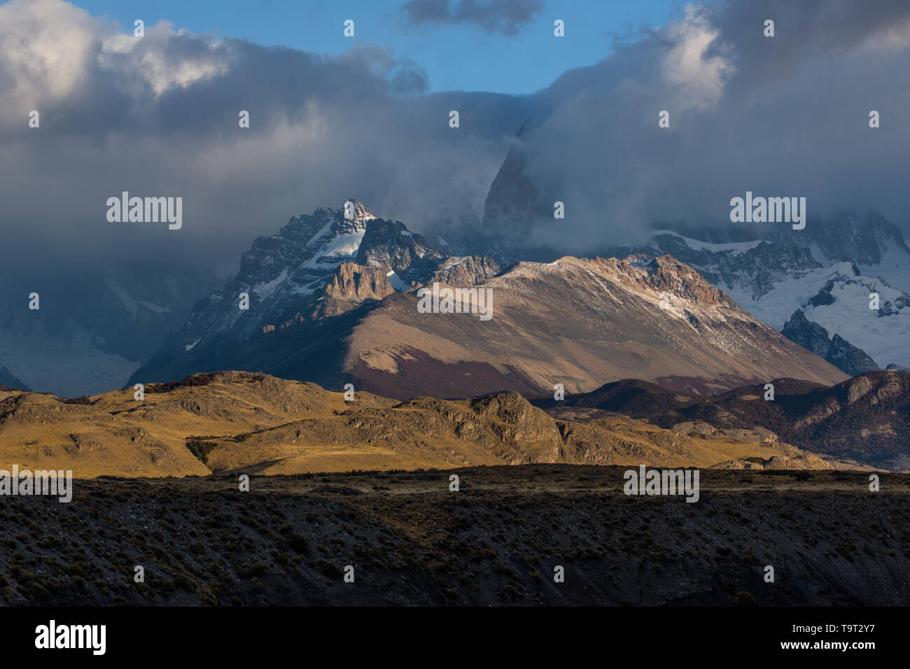 Clouds obscure the Fitz Roy Massif in Los Glaciares National Park near ...