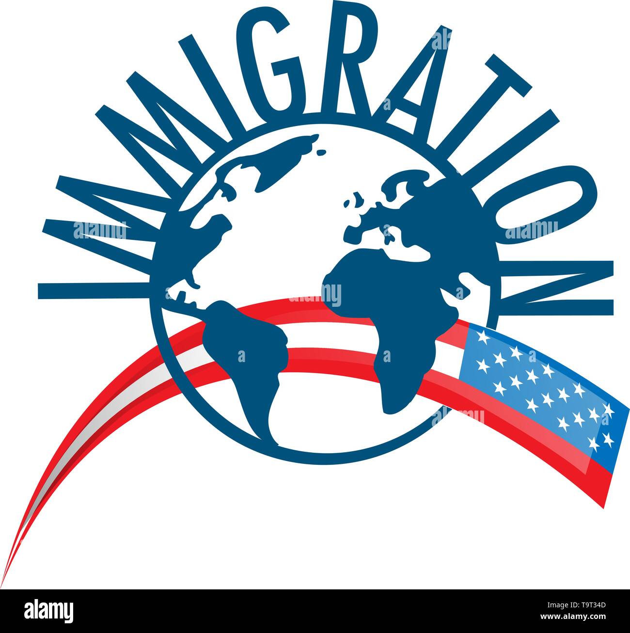 Immigration word concept around the world with USA flag Stock Vector ...