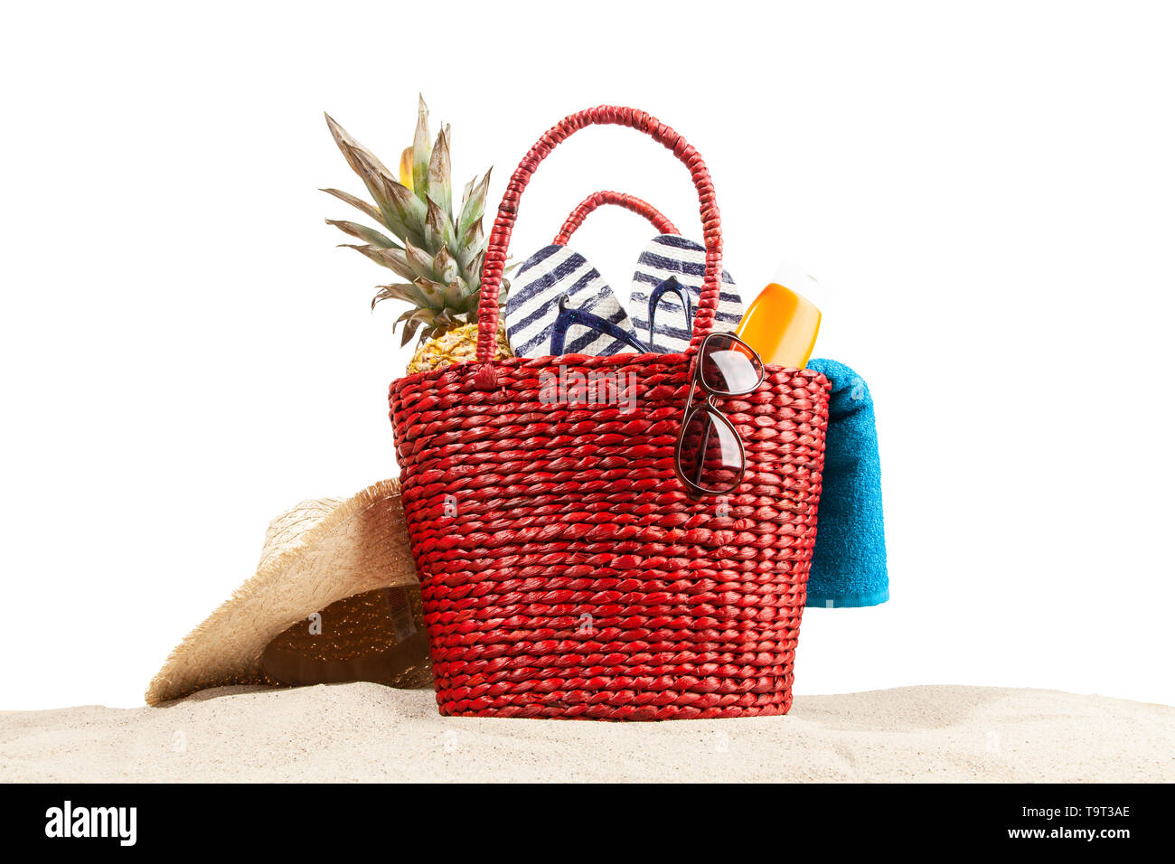 Red beach bag isolated on white background Stock Photo - Alamy