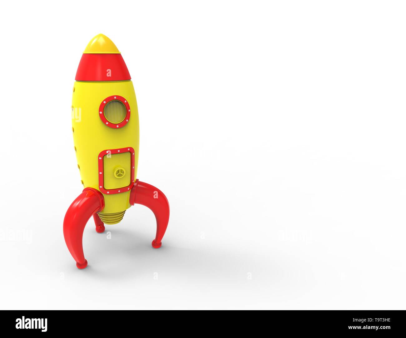 3D rendering of cartoon toy rocket ioslated on white background Stock ...