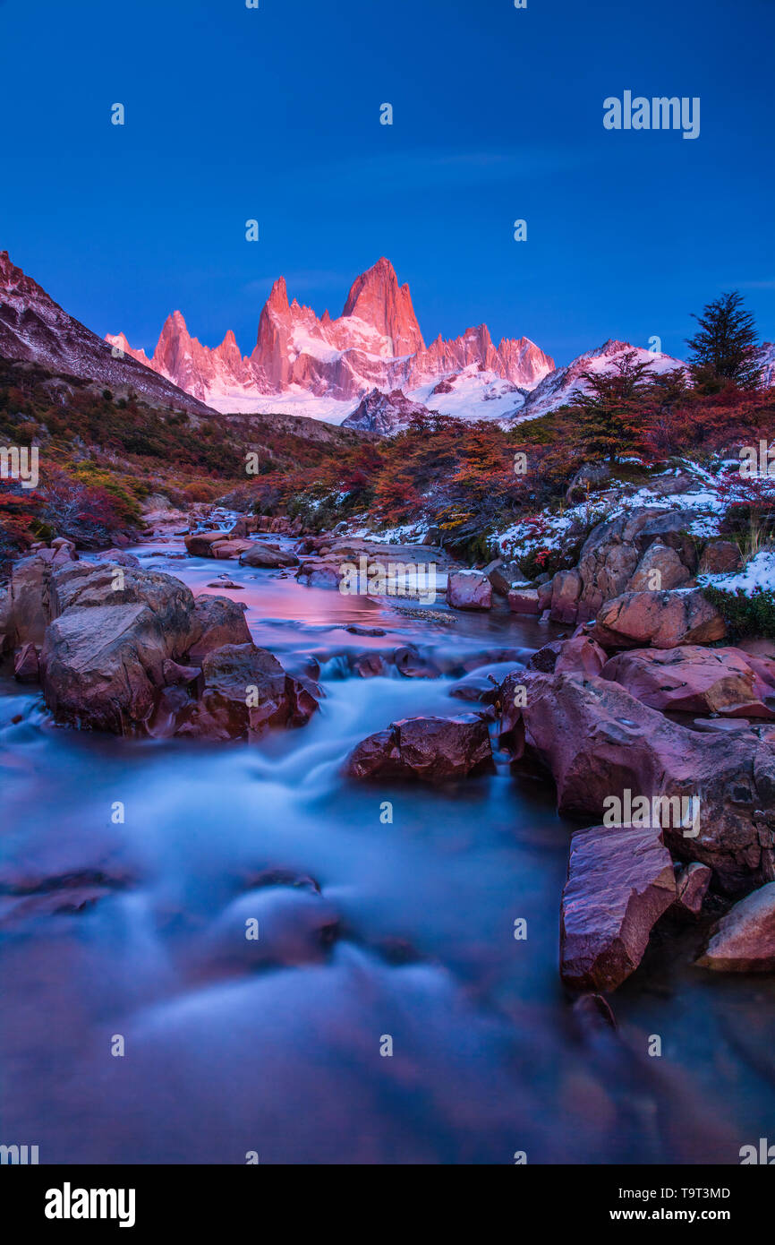 The Fitz Roy Massif in pastel pre-dawn morning twilight. Los Glaciares ...
