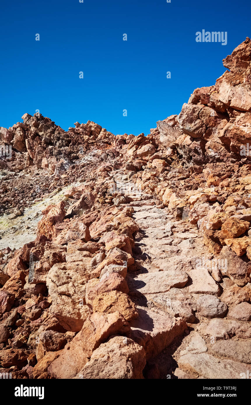Path to the Mount Teide summit, Teide National Park, Tenerife, Spain ...
