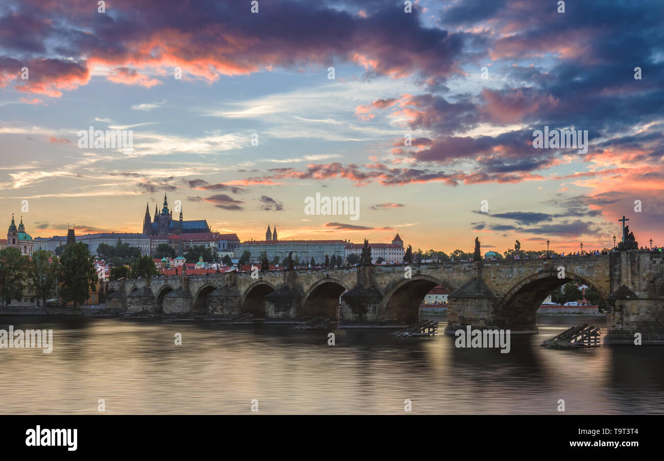 Famous iconic image of Prague castle and Charles Bridge, Prague, Czech ...