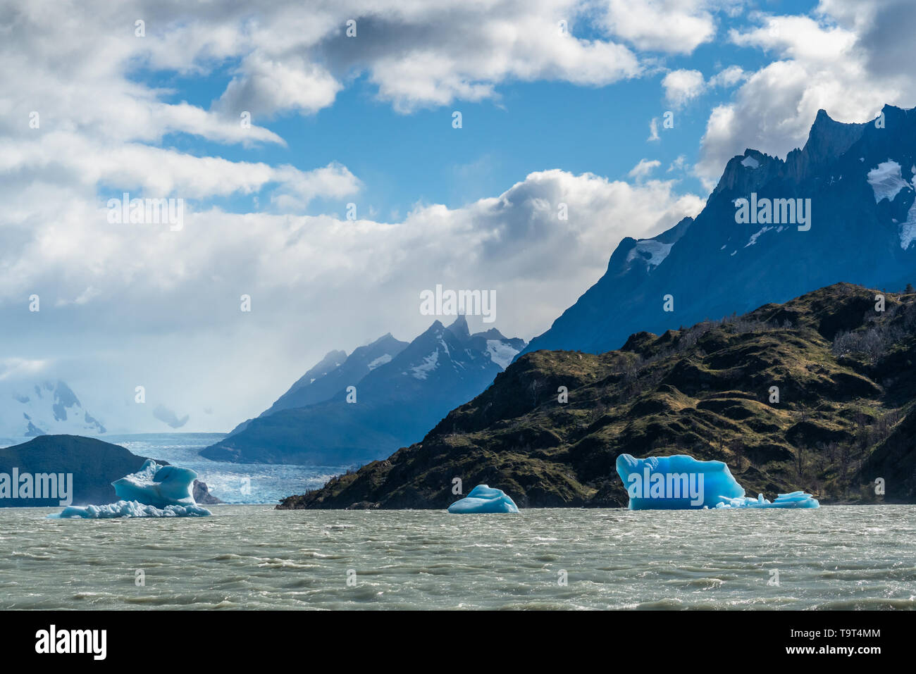 The Grey Glacier and Lago Grey in Torres del Paine National Park, a ...