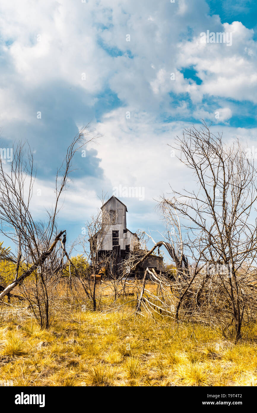 Landscape with an abandoned old factory in Chernobyl disaster area in ...