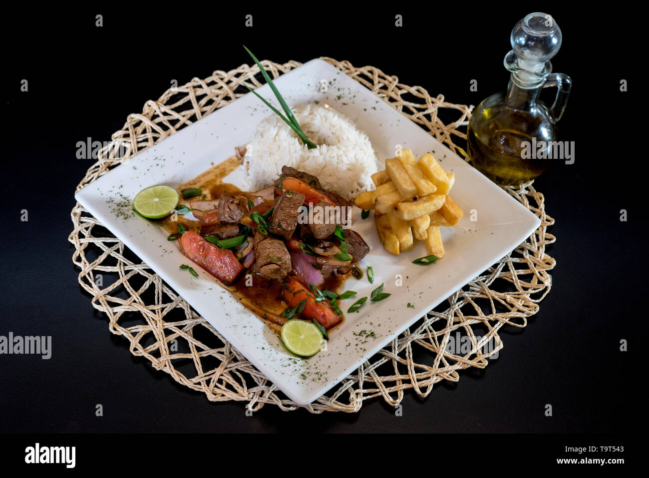 Peruvian food: Lomo Saltado, Salted beef in a dish Stock Photo - Alamy