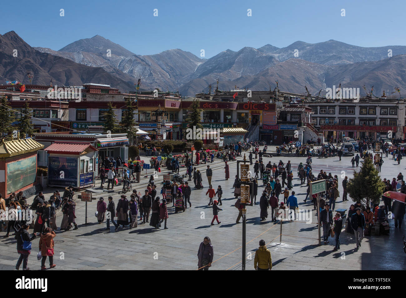 A pedestrian walking area near Barkhor Square and the Jokhang Temple in ...