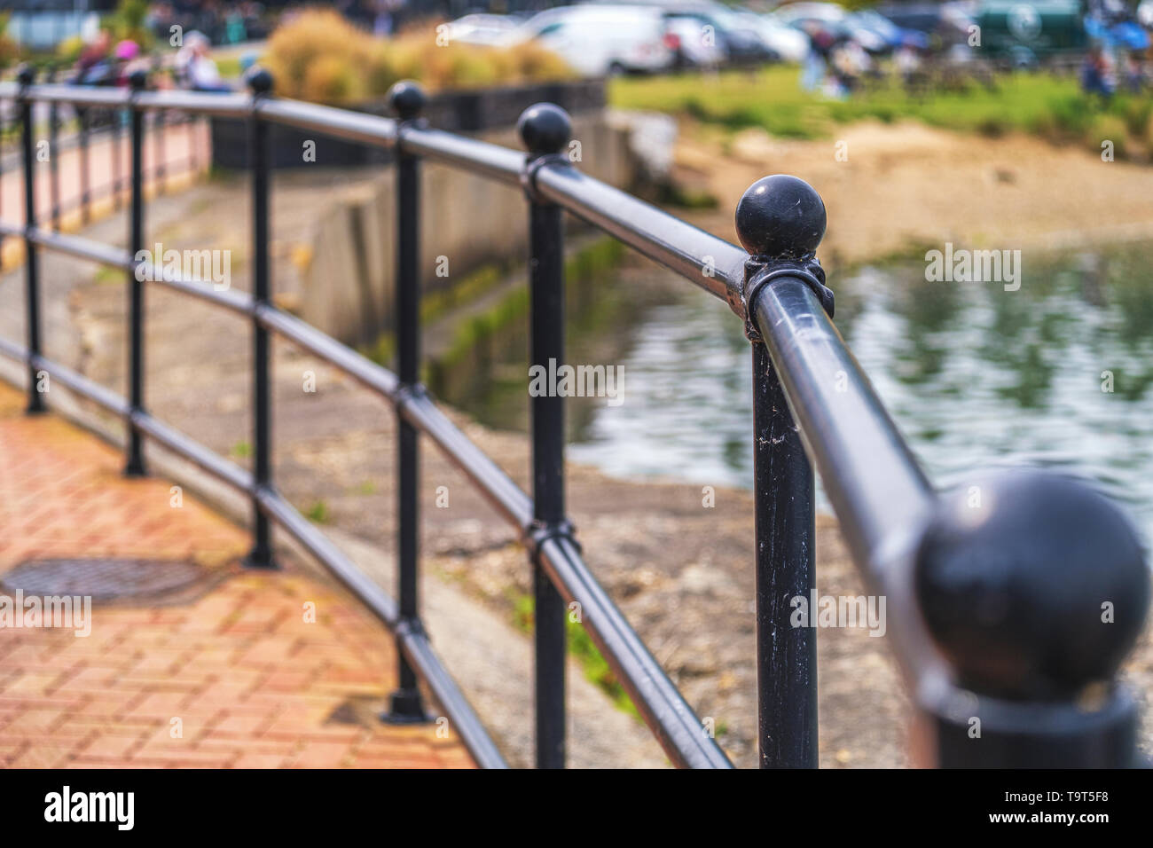 Marina metal railing overlooking the water at Chichester Harbour Stock ...