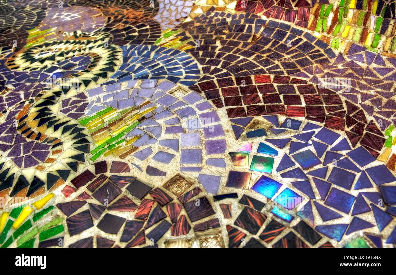 Colored mozaique on a bench Stock Photo - Alamy