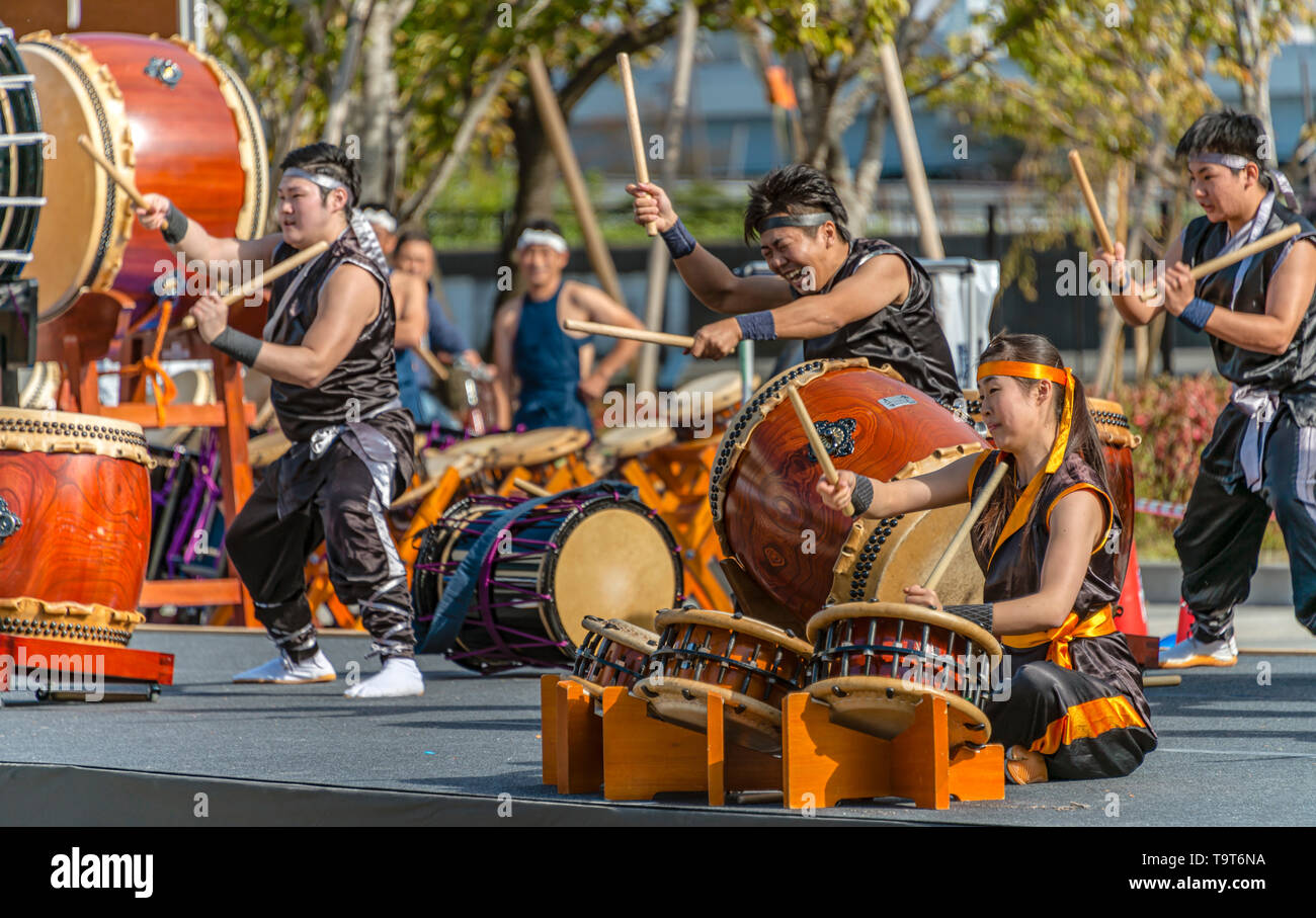 Traditional Taiko drummer at a local competition in Tokyo, Japan Stock ...