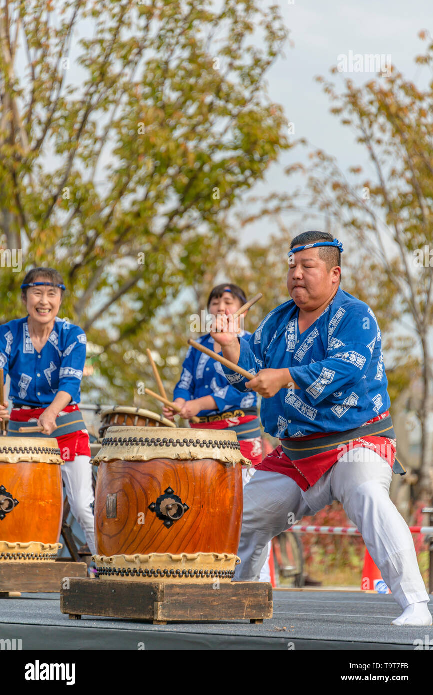 Traditional Taiko drummer at a local competition in Tokyo, Japan Stock ...