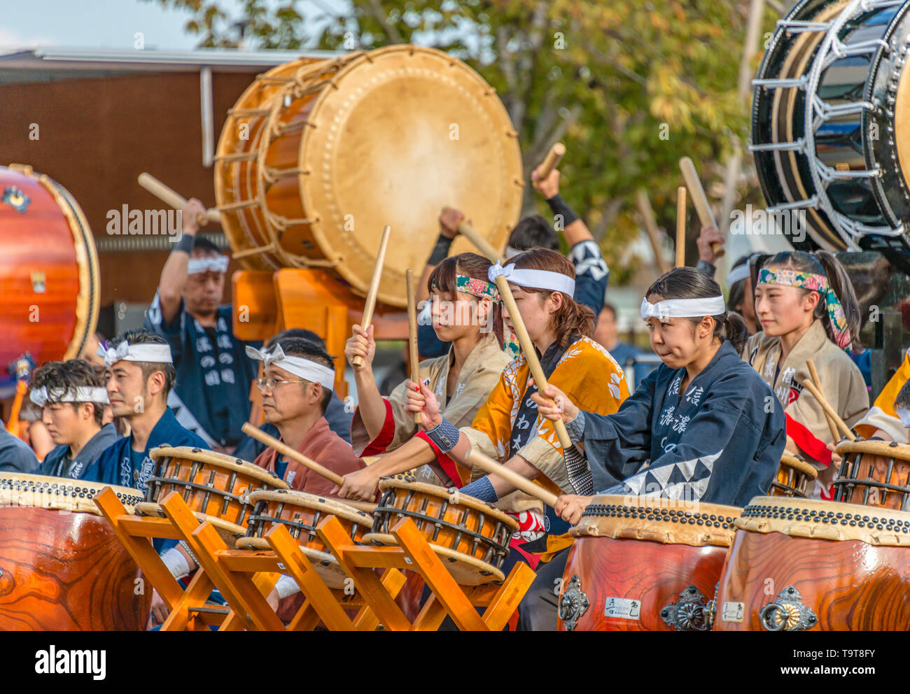 Traditional Japanese Taiko drummer performing at a local competition in Tokyo, Japan Stock Photo ...