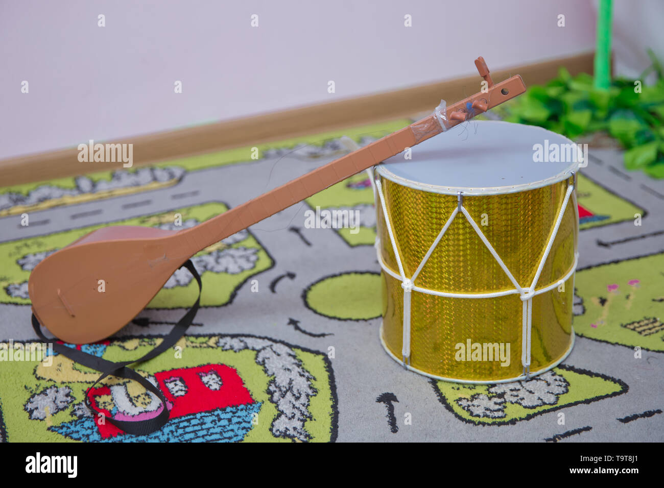 Yellow drum on the palace floor . Azerbaijan traditional drum nagara ...