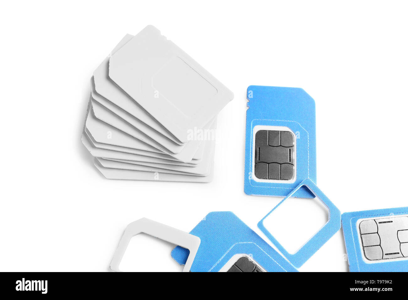 Different sim cards on white background Stock Photo - Alamy