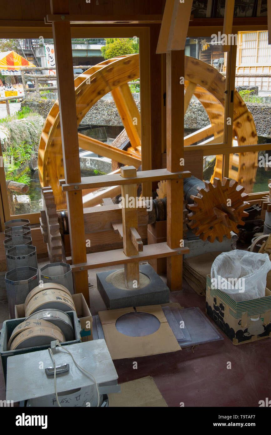 Genuine watermill in small traditional village Oshino Hakkai. Fuji Five ...