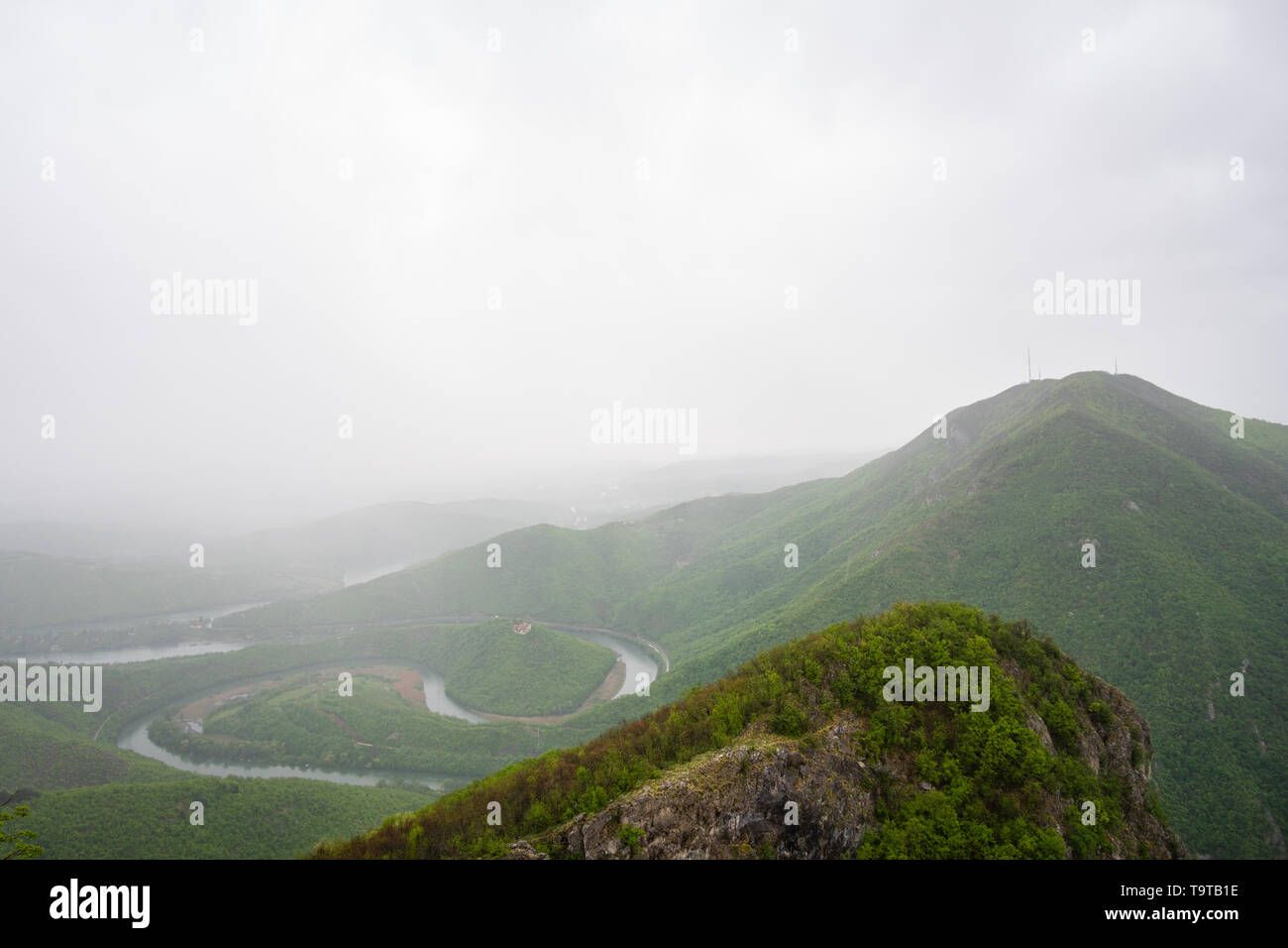 View from the top of Kablar mountain in Serbia. Meanders of West Morava ...