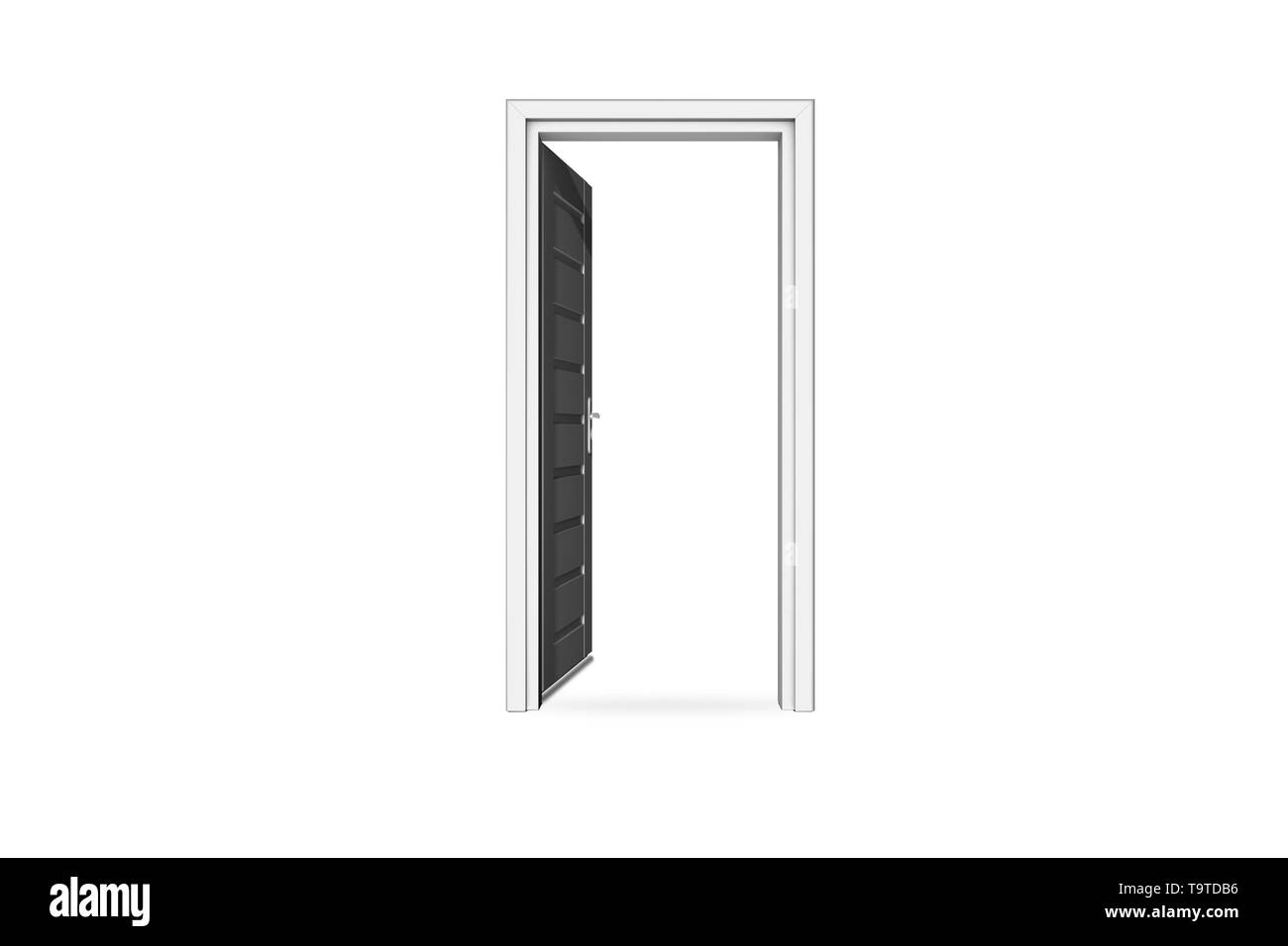 3d rendering, front view of open door, isolated on white background ...