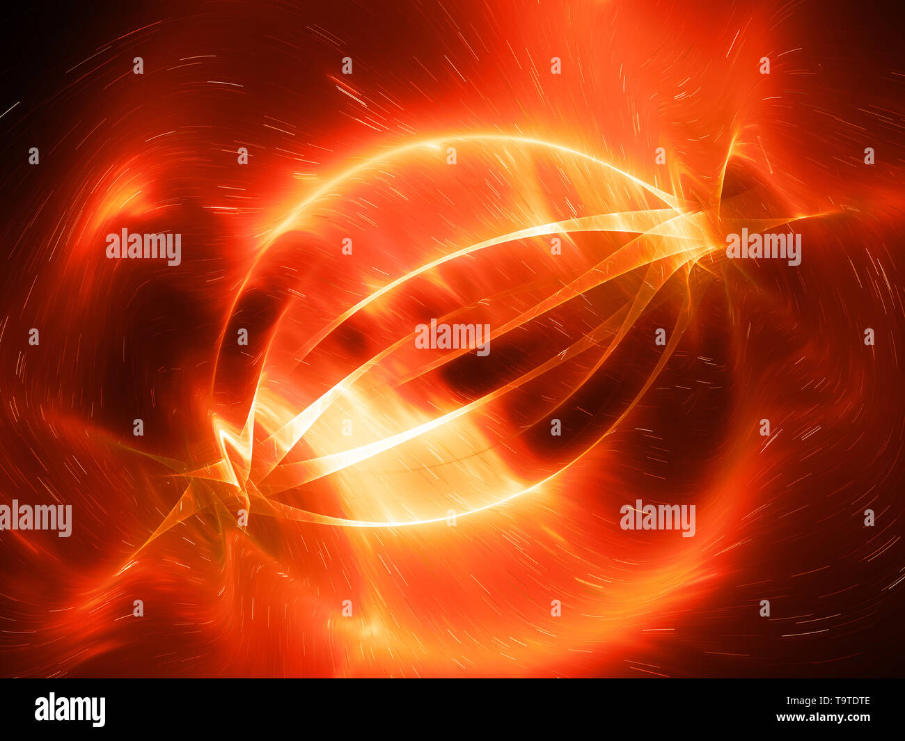 Fiery glowing energy correlated strings in space, computer generated abstract background, 3D ...