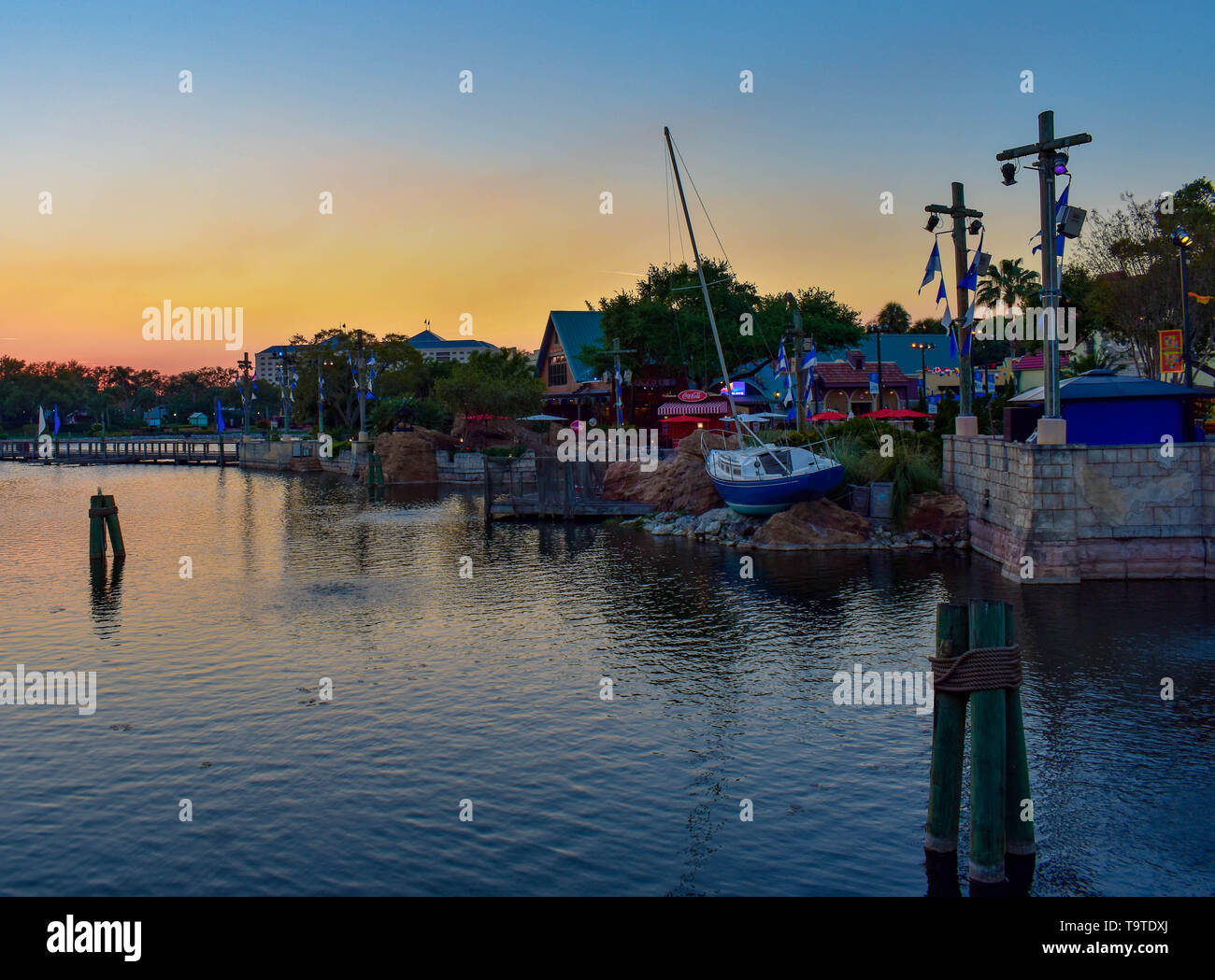 Orlando, Florida. March 09 2019. Sailboat and waterfront on colorful ...