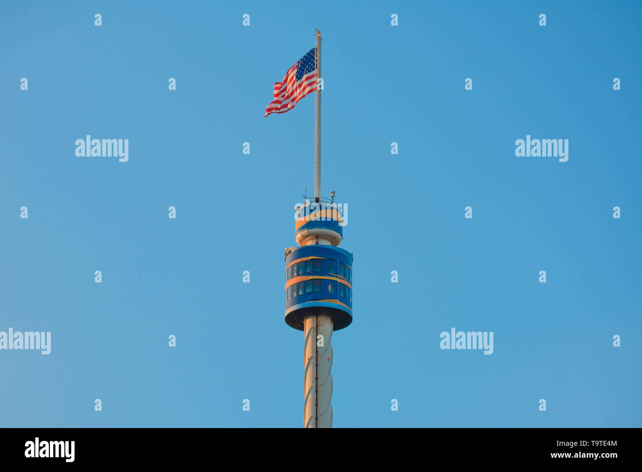 Orlando, Florida. March 09 2019. Top view of Sky Tower and USA Flag at ...