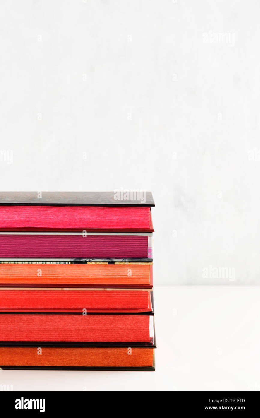 Pile of books with color stack on white background. Copy space Stock ...